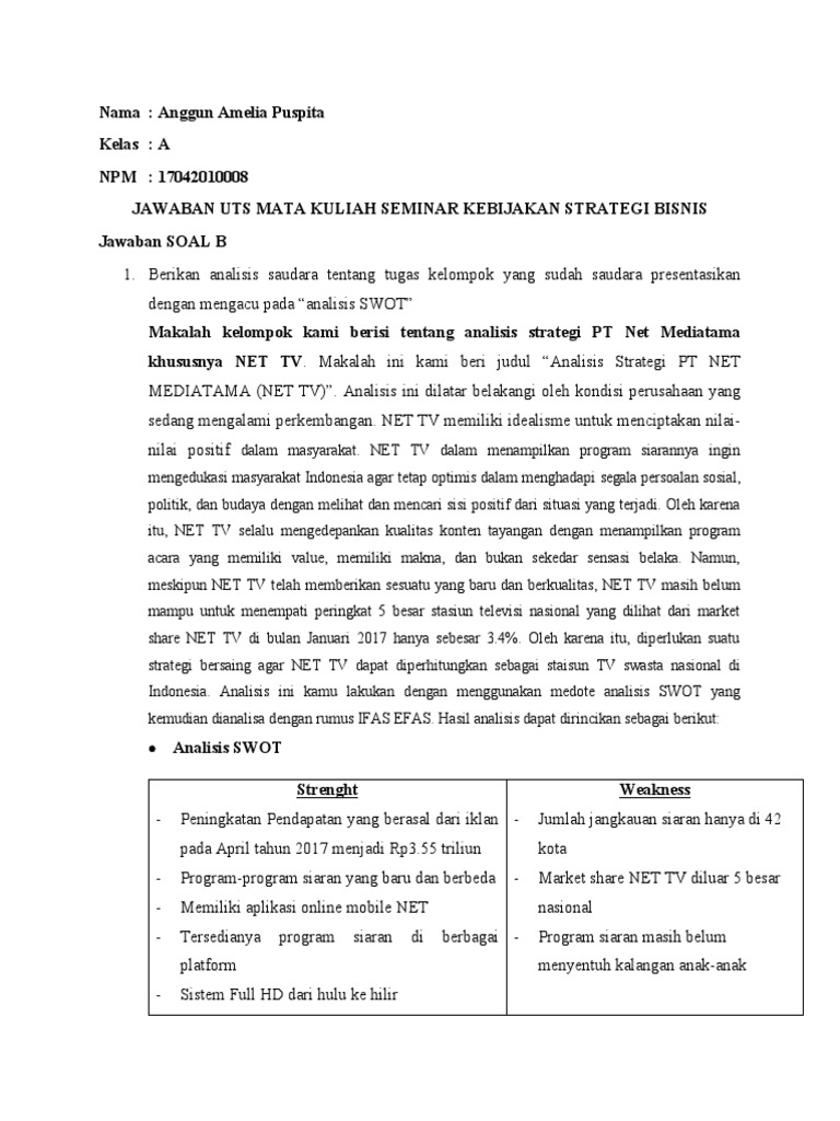 Uts SKSB - Bu Sonja | PDF | Bisnis