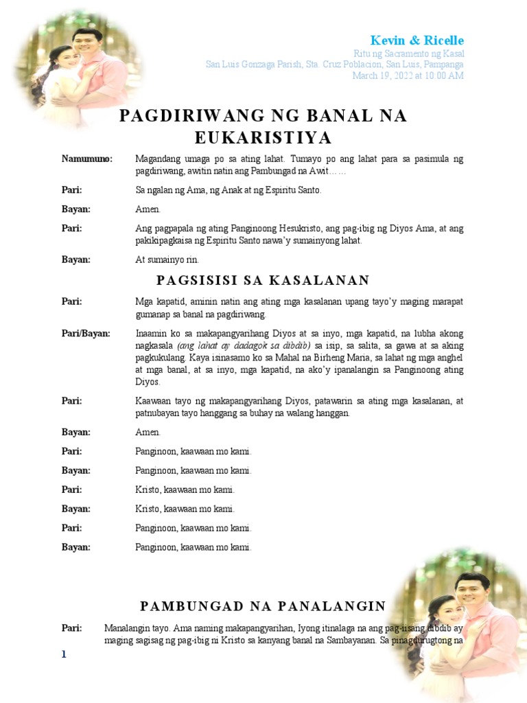 PAGDIRIWANG NG BANAL NA EUKARISTIYA - Kevin & Ricelle | PDF