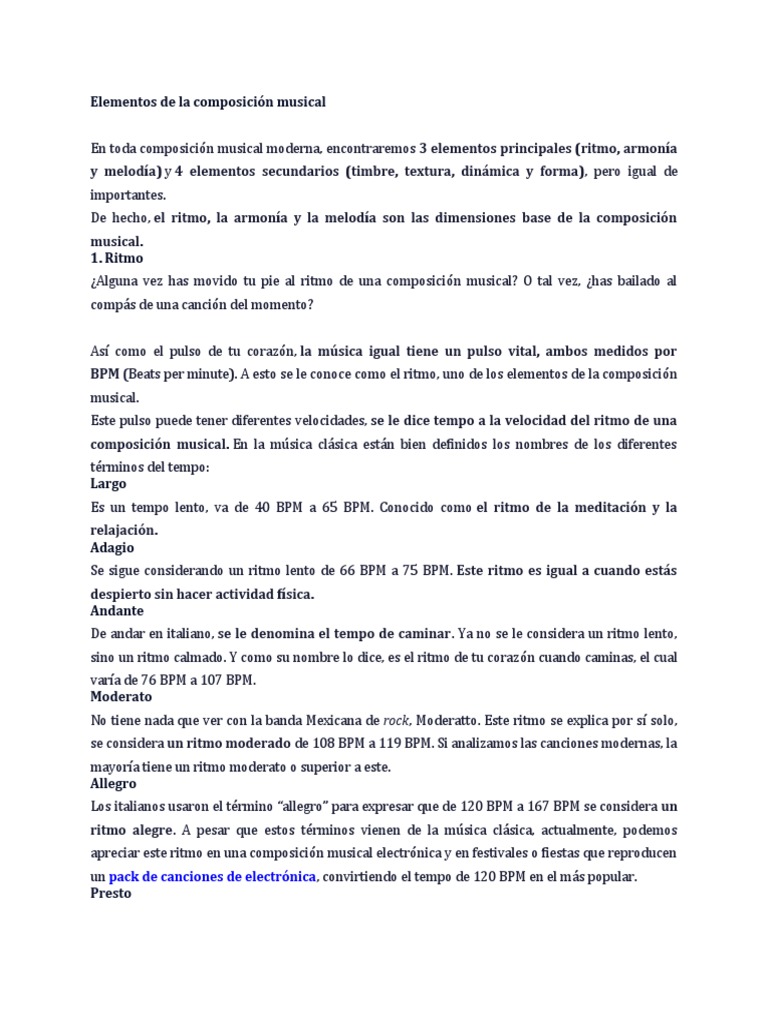 Elementos clave de la composición musical | PDF | Acorde (Música) | Ritmo