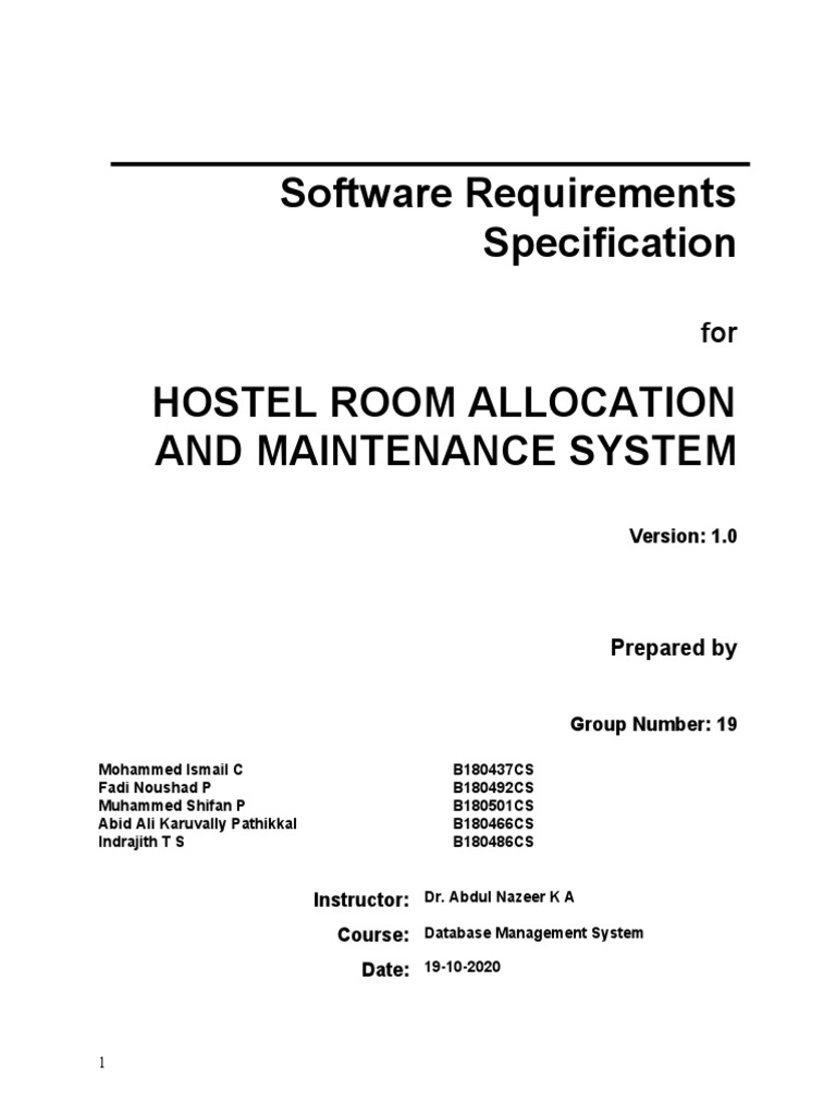 Software Requirements Specification Hostel Room Allocation and ...