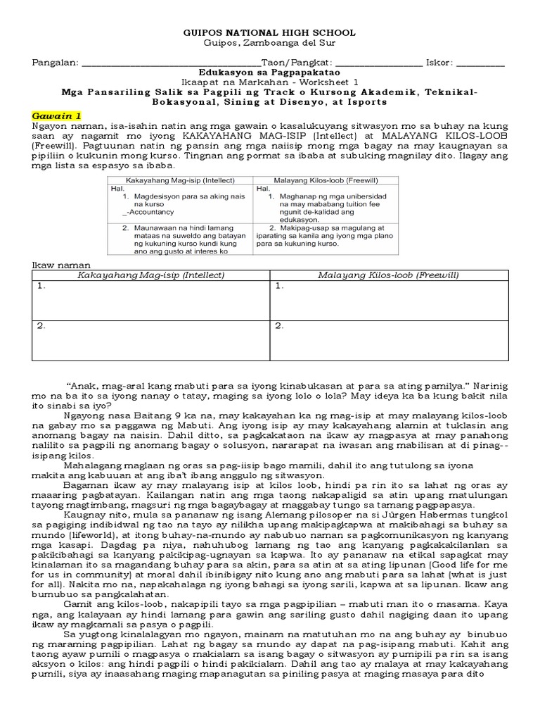 Worksheet Week 1 | PDF
