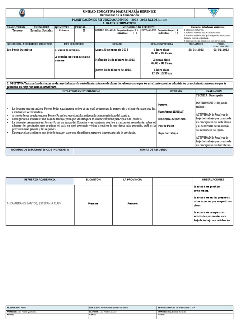 Plan de Refuerzo Academico | PDF Plan de Refuerzo Academico | PDF