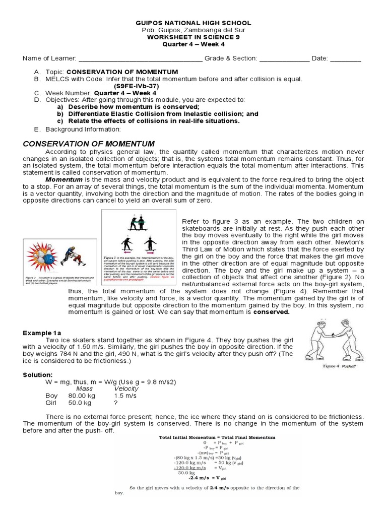 Worksheet Week 3 | PDF | Collision | Momentum