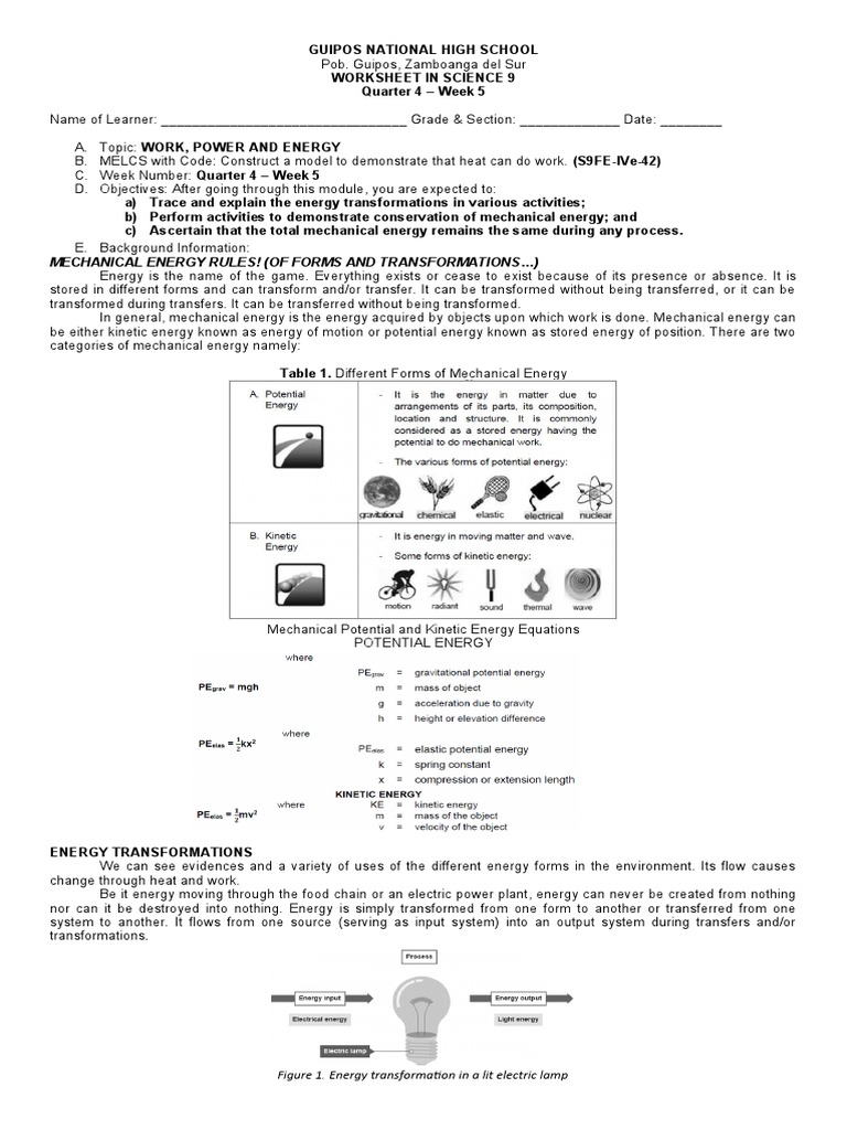 Worksheet Week 5 | PDF | Potential Energy | Kinetic Energy