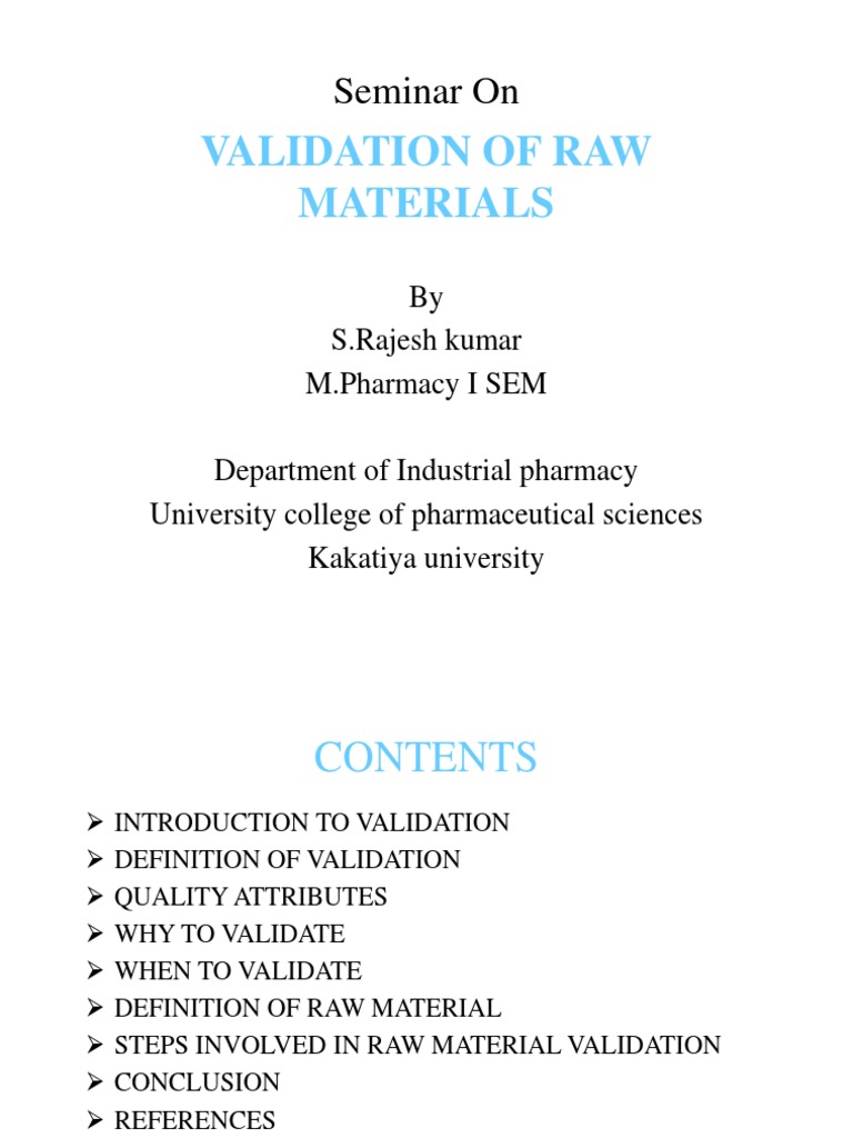 Validation of Raw Materials | PDF | Verification And Validation | Shelf Life