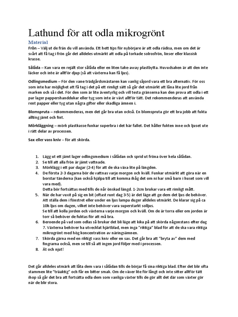 Lathund För Mikrogrönt | PDF