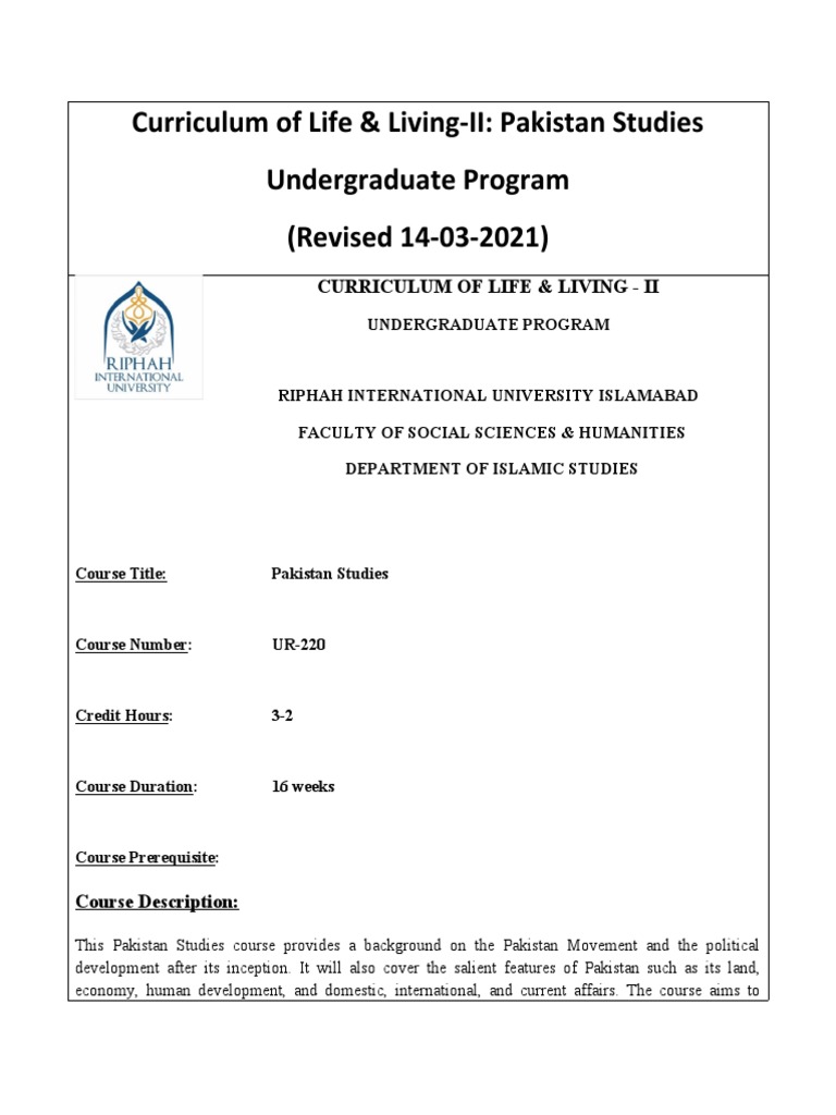 Outline Pakistan Studies Pdf All India Muslim League Two Nation