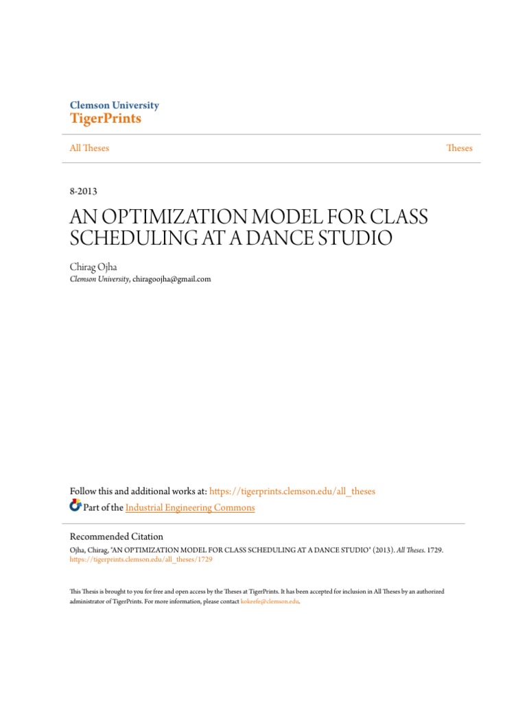 An Optimization Model For Class Scheduling at A Dance Studio | PDF | Mathematical Optimization ...