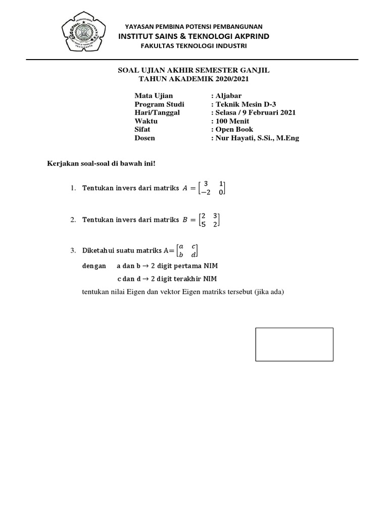 Uas Aljabar | PDF | Metode & Bahan Ajar | Sains & Matematika