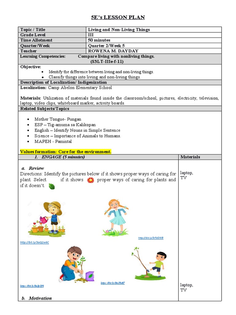 Living Non Living Things 5esnew | PDF | Cognition | Learning