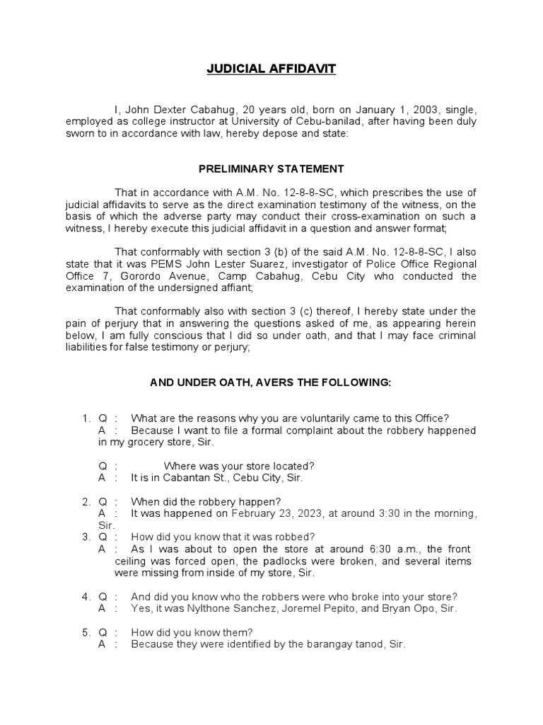 Sample Format of Judicial Affidavit (English) | PDF | Affidavit | Judiciaries