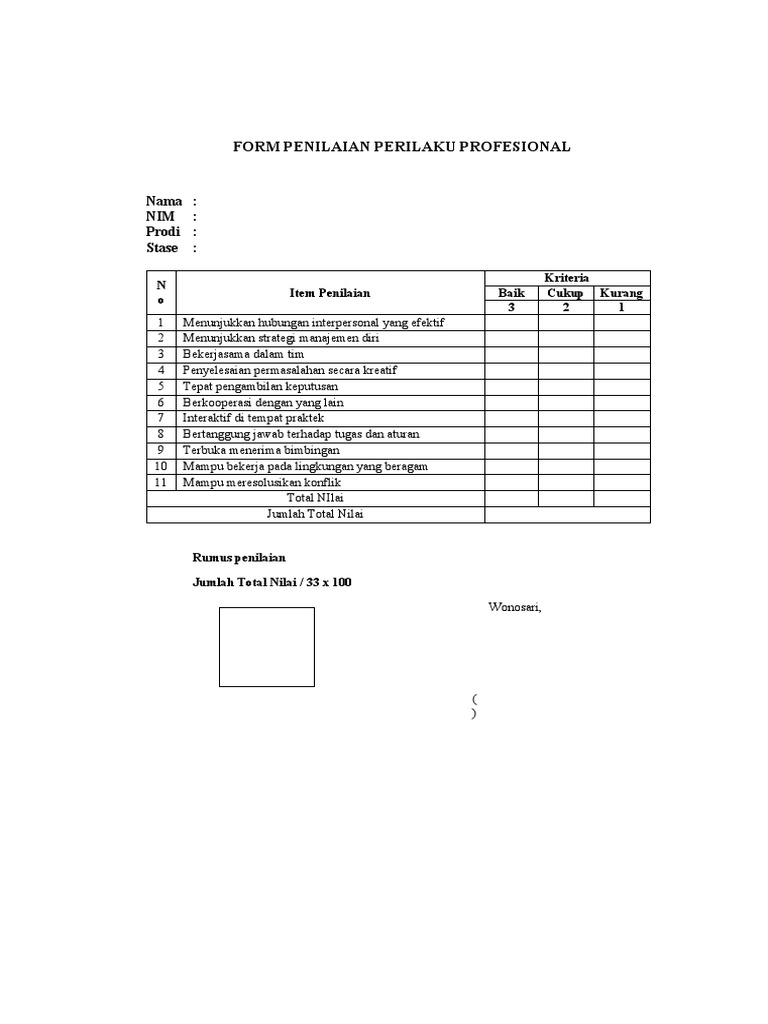 Form Penilaian Perilaku Profesional | PDF
