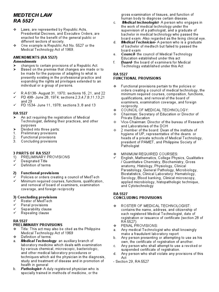 Medtech Law Prelim | PDF | Pathology | Blood Donation