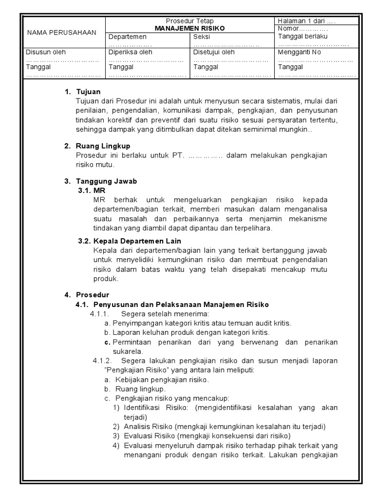 Protab Manajemen Risiko | PDF