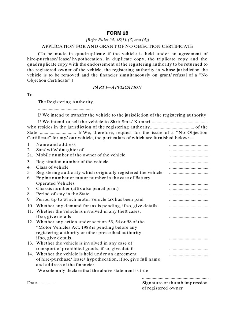 Form 28 | PDF | Vehicles | Private Law