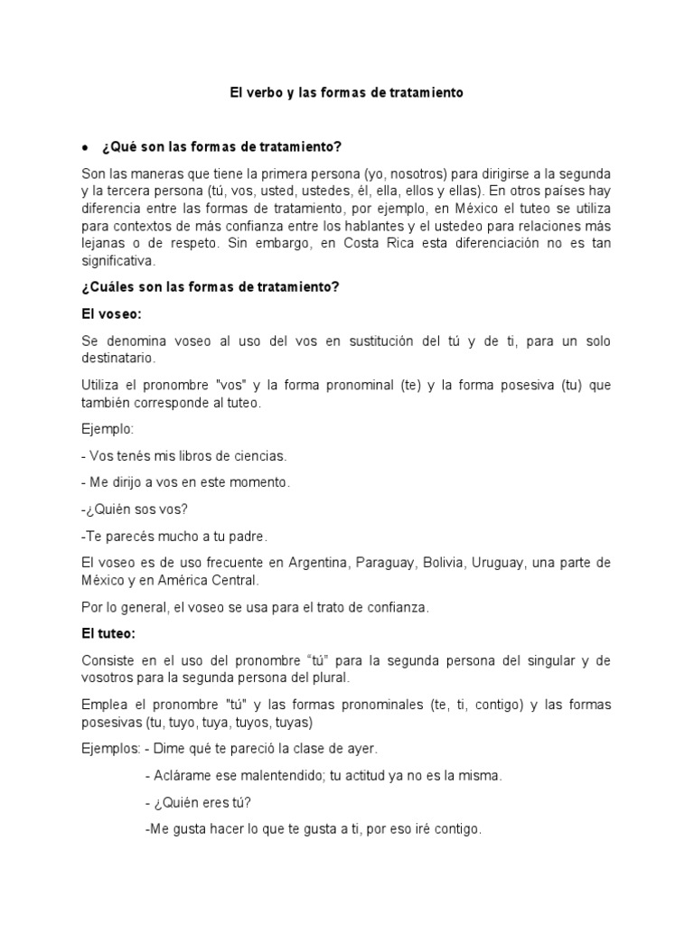 Formas de tratamiento | PDF | Pronombre | Gramática