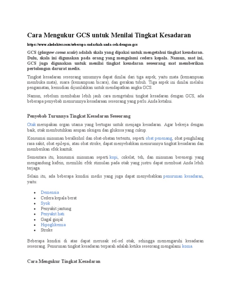 Cara Mengukur GCS Untuk Menilai Tingkat Kesadaran | PDF