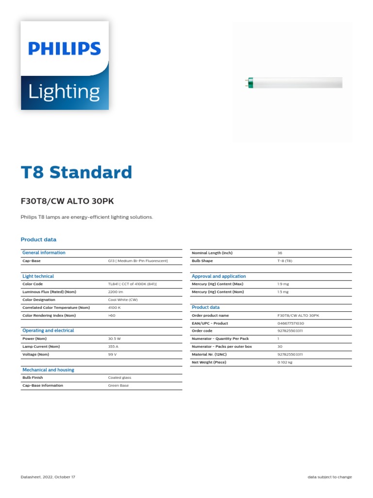 Philips T8 Standard | PDF | Lighting | Compact Fluorescent Lamp