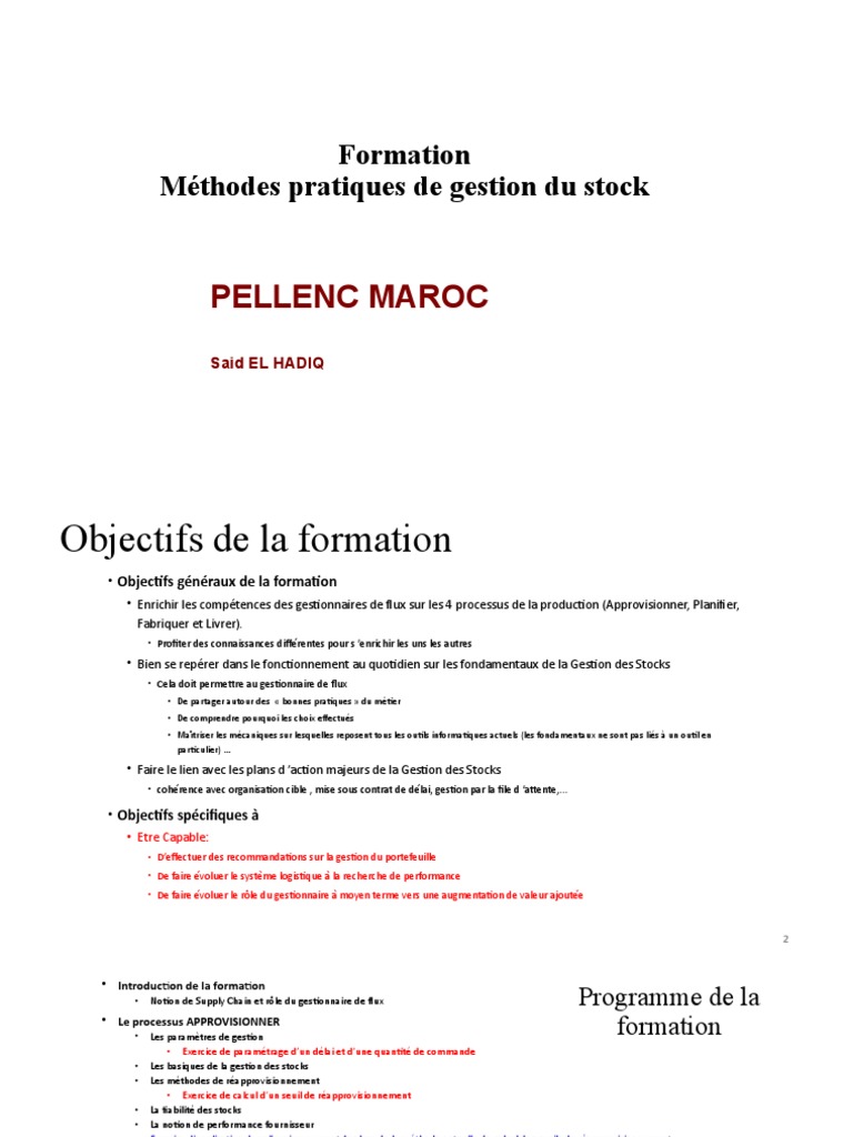 Formation Gestion Des Stocks PELLENC | PDF | Inventaire | Logistique