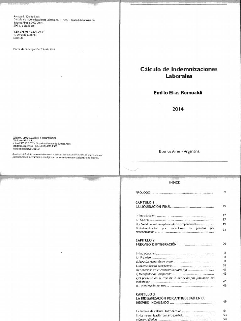 CALCULO DE INDEMNIZACIONES LABORALES (Romualdi) | PDF