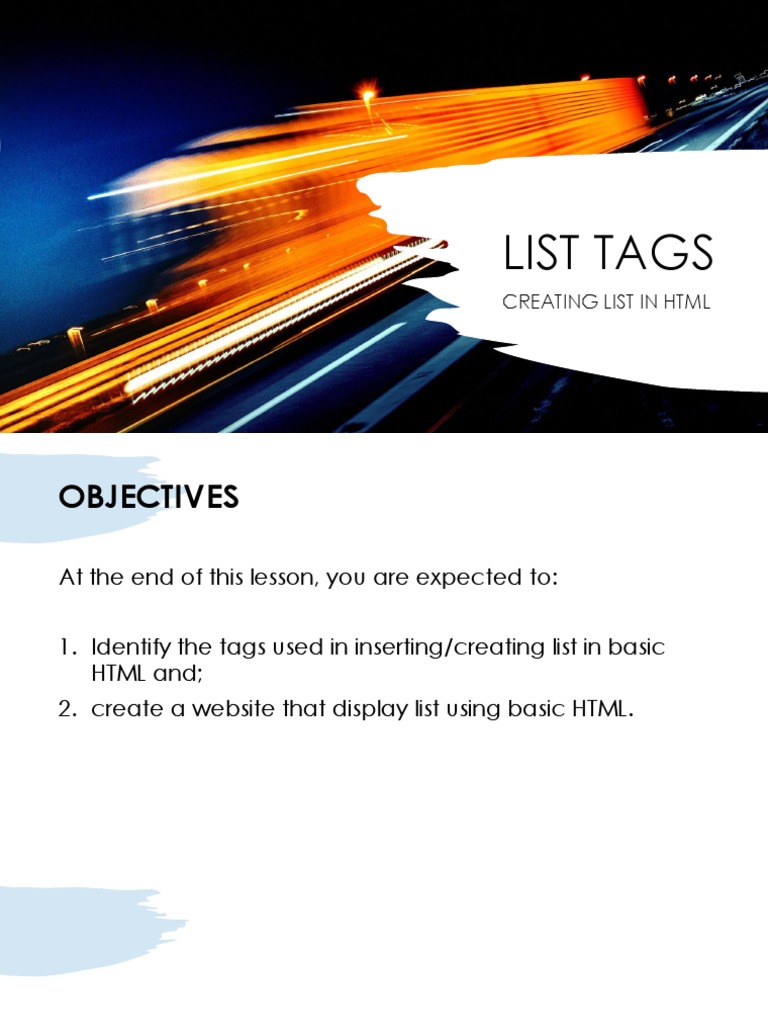 Lesson 3 CREATING LIST TAGS | PDF Lesson 3 CREATING LIST TAGS | PDF