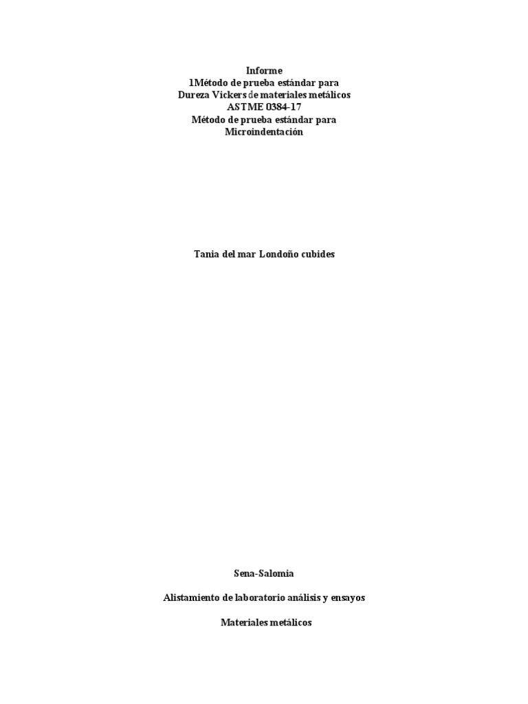 Vickers-Ensayo 1 | PDF | Dureza | Ingeniería de Edificación