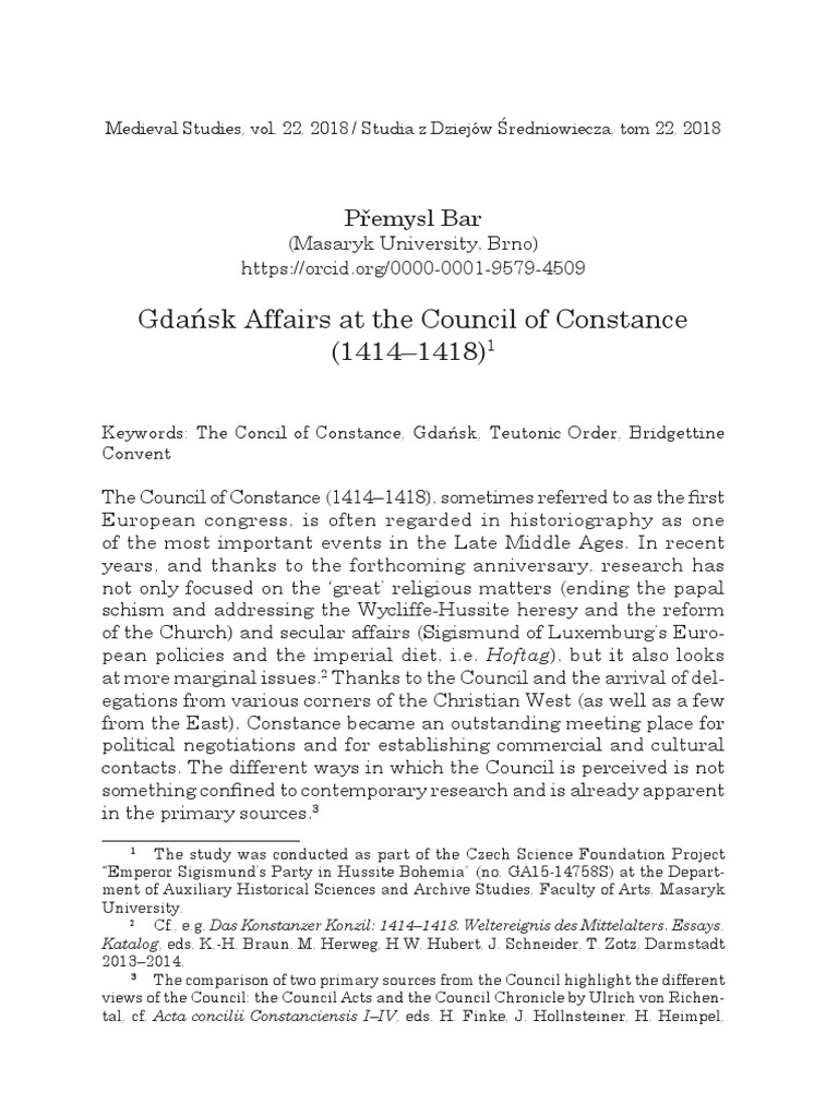 Gdańsk Unrest and the Bridgettine Convent Dispute at the Council of ...