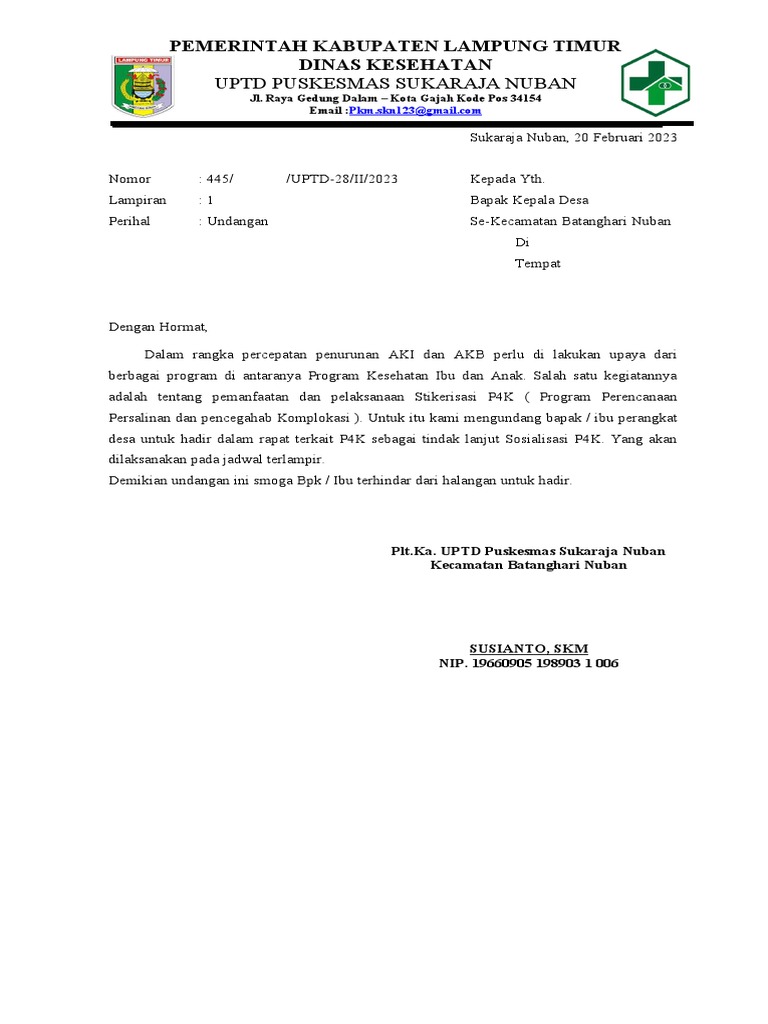 Undangan Rapat P4K | PDF