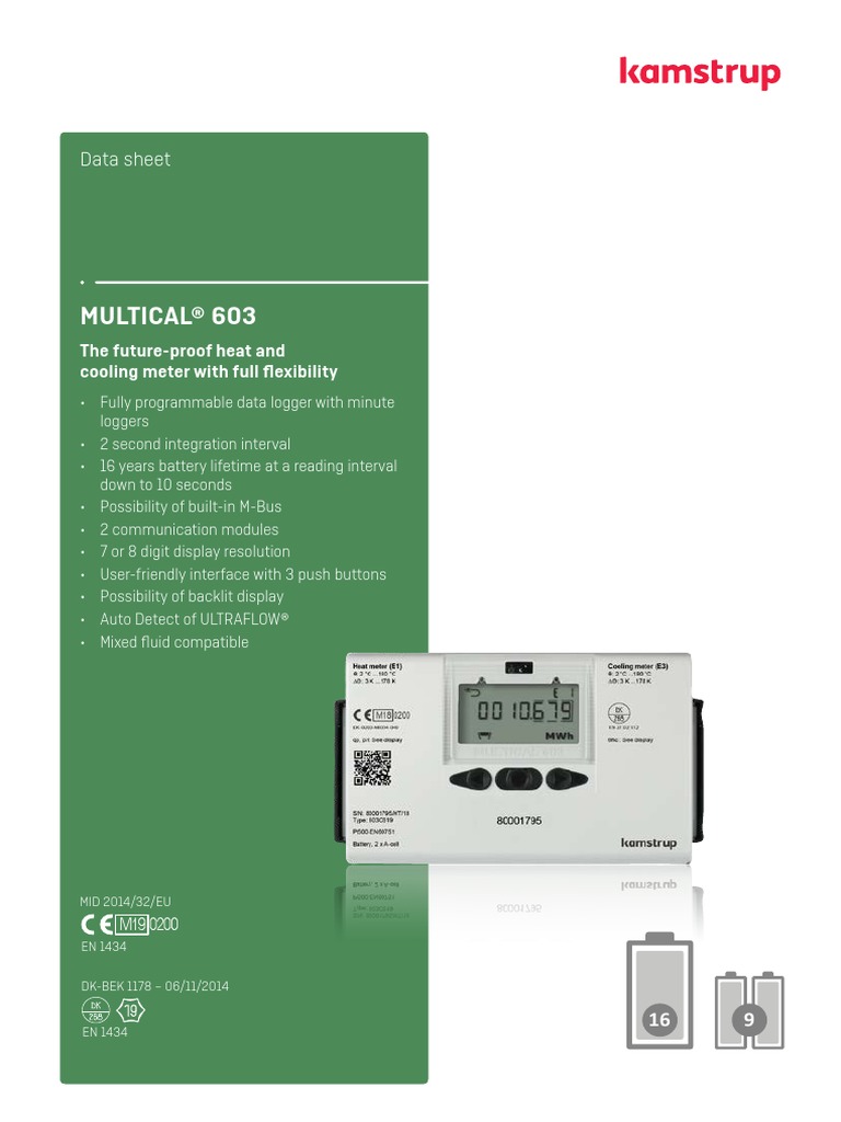 MULTICAL 603 - Data Sheet - English | PDF | Flow Measurement | Sensor