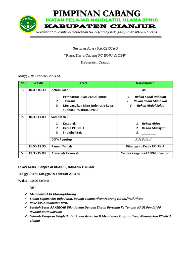 Susunan Acara Raker | PDF