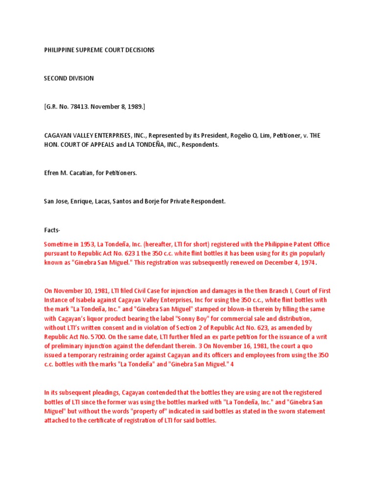 Cagayan Valley vs. La Tondeña Case Summary | PDF | Injunction | Statutory Interpretation