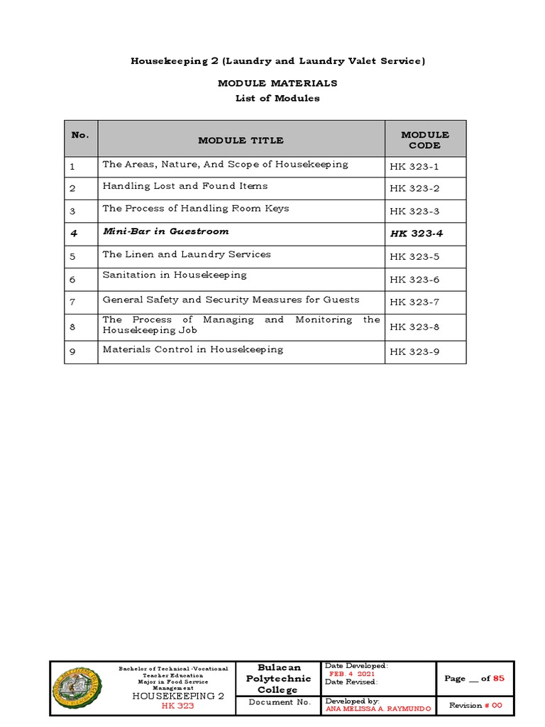 Btvted Housekeeping2 Info Sheet#4 | PDF | Home