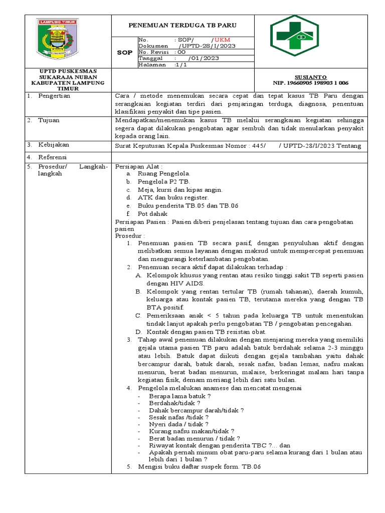 Sop Penemuan Terduga TB | PDF