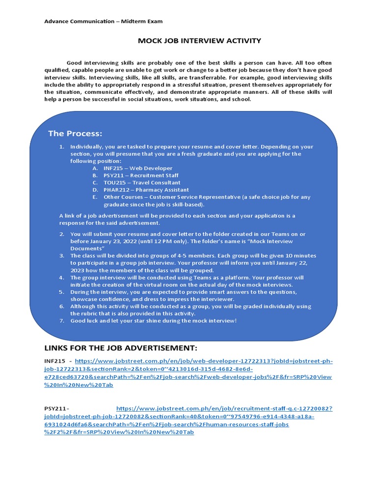 Mock Job Interview Activity | PDF | Job Interview | Cognition