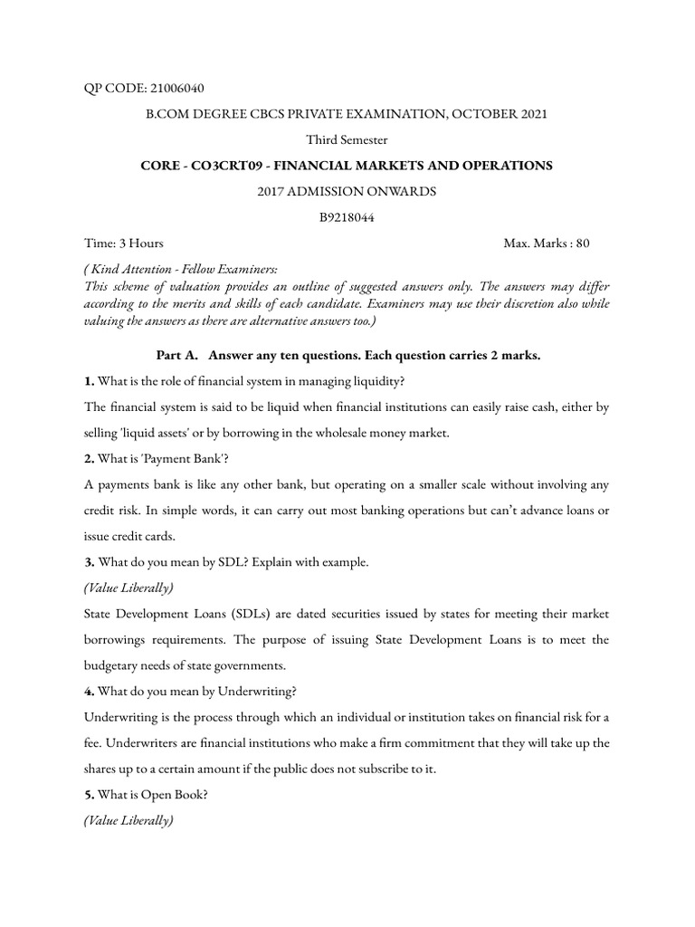 Fmo PVT 2021 Ans Key | PDF | Futures Contract | Stocks