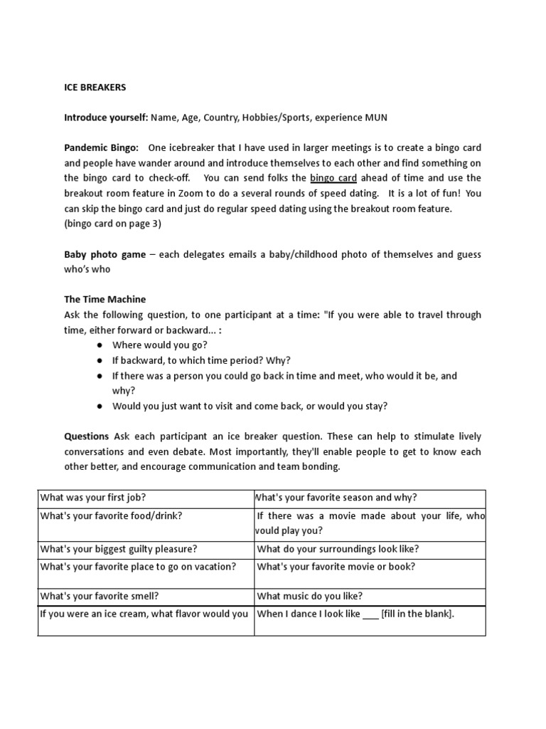 Ice Breakers Ideas | PDF