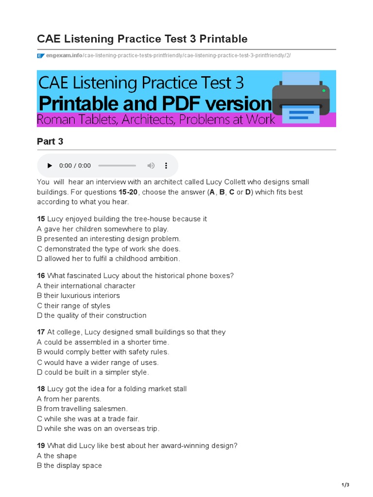 Engexam - info-CAE Listening Practice Test 3 Printable | PDF ...