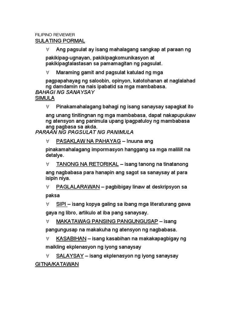 Filipino Review 1 | PDF