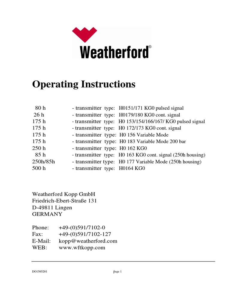 Operating Instructions for Weatherford Kopp Transmitters | PDF ...