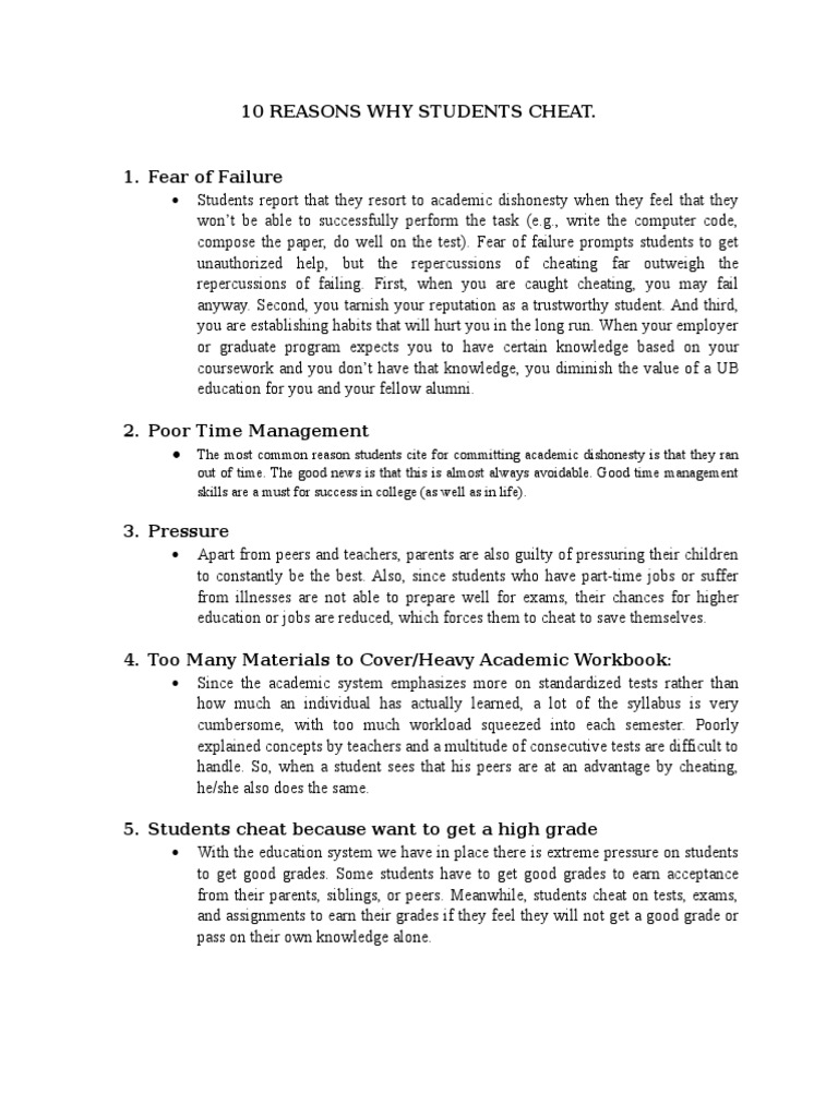 10 Reasons Why Students Cheat | PDF | Academic Dishonesty