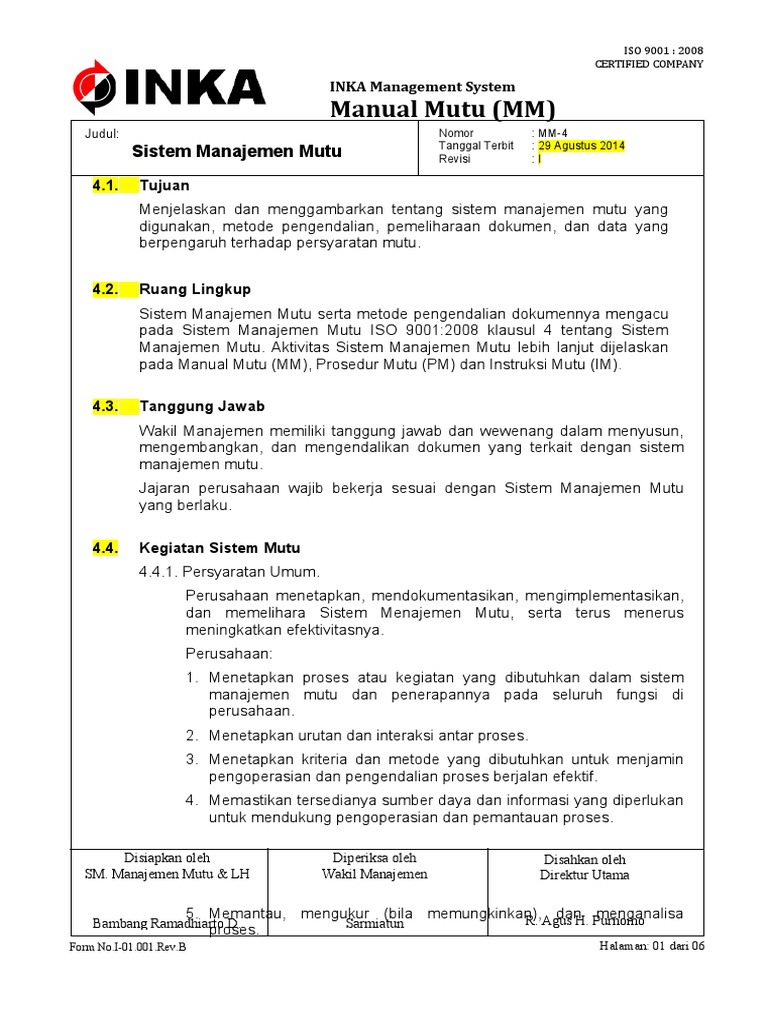 Manual Mutu 4 | PDF | Bisnis