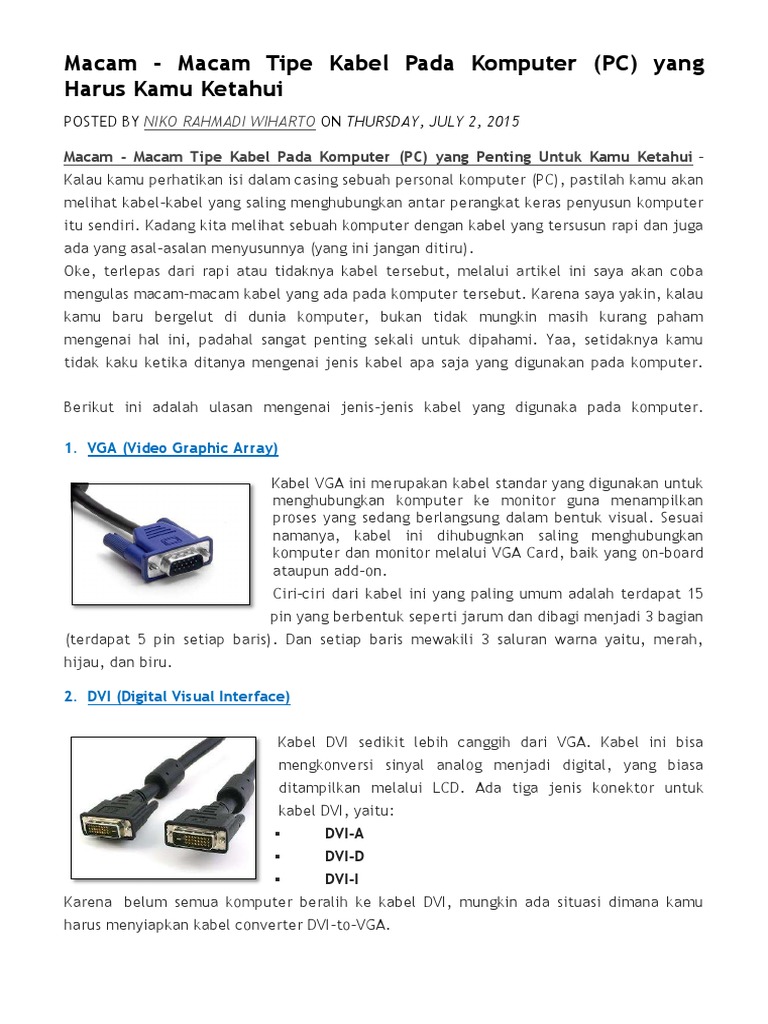 Macam Macam Tipe Kabel Pada Komputer PC | PDF