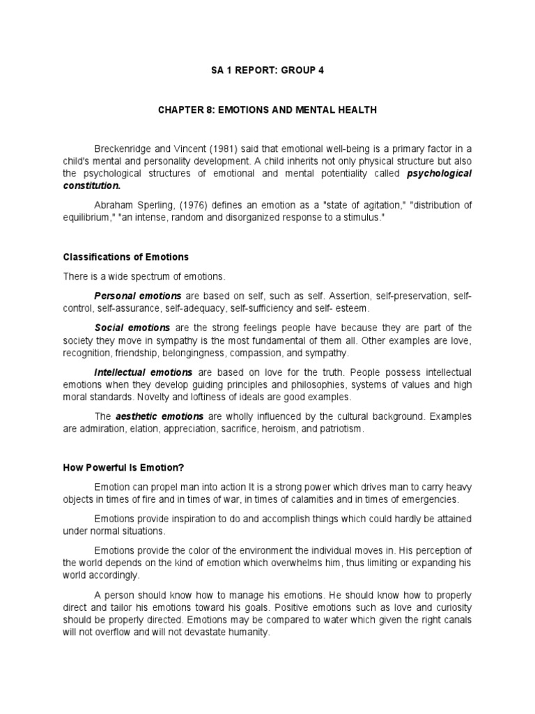 Chapter 8 Emotions and Mental Health | PDF | Emotions | Self Esteem