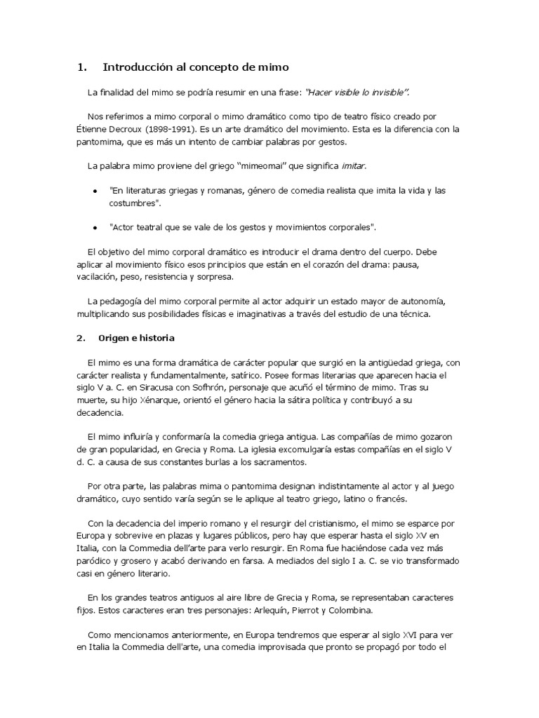 El Mimo | PDF | Teatro | Commedia Dell'arte