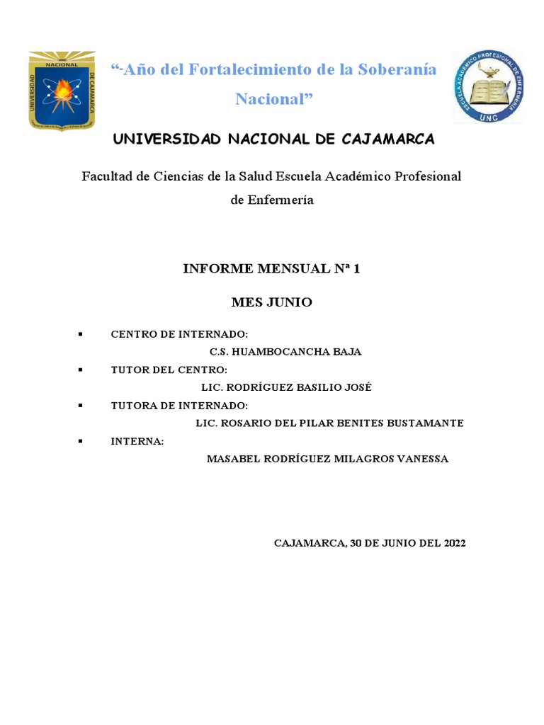 Primer Informe-Internado 1 | PDF | Examen físico | Enfermería