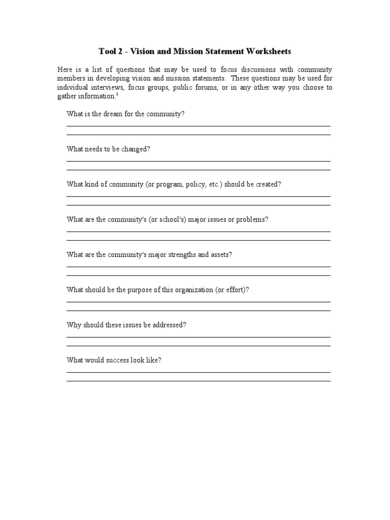 Phase 2 Tool 2 Vision and Mission Statements | PDF | Applied Psychology ...