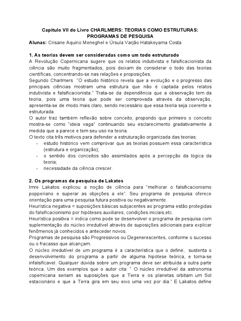 Estrutura e Programas de Pesquisa em Ciência | PDF | Science | Teoria