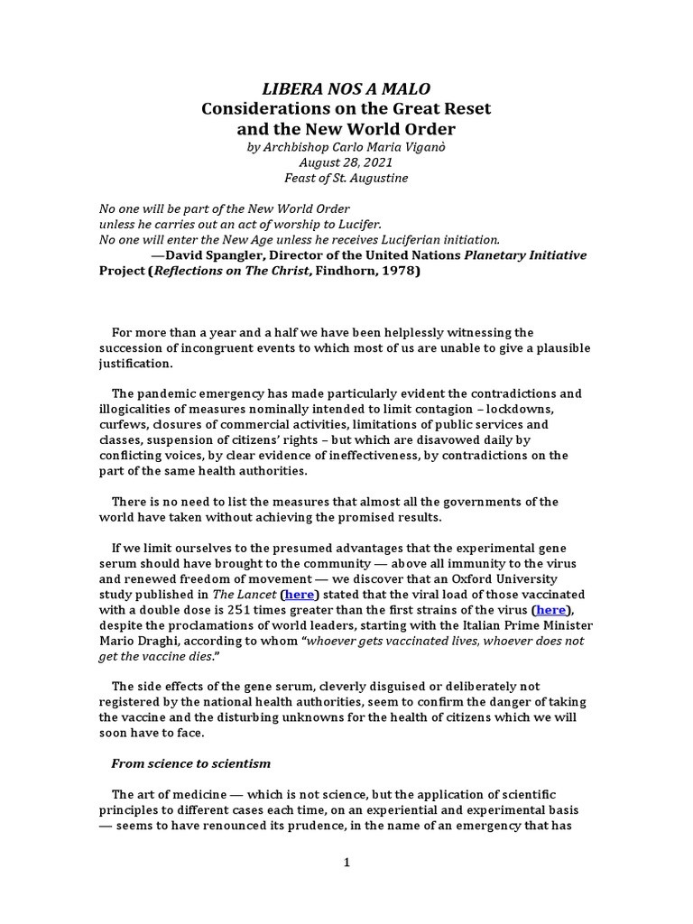 Vigano - Libera Nos A Malo | PDF | Pope Francis | Catholic Church