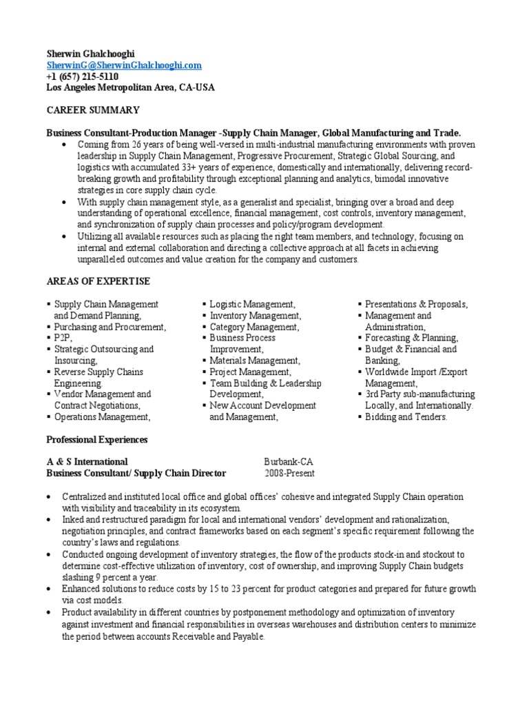 Dice Resume CV Sherwin Ghalchooghi | PDF | Supply Chain | Procurement Dice Resume CV Sherwin Ghalchooghi | PDF | Supply Chain | Procurement