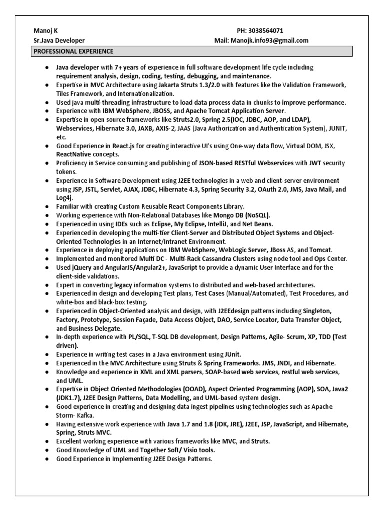 Manoj Resume | PDF | Spring Framework | Angular Js